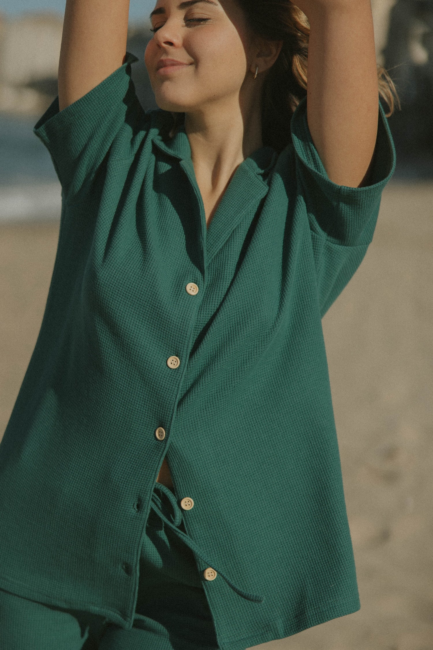 Haley Waffle Knit Button Down | Jade – Altair The Label