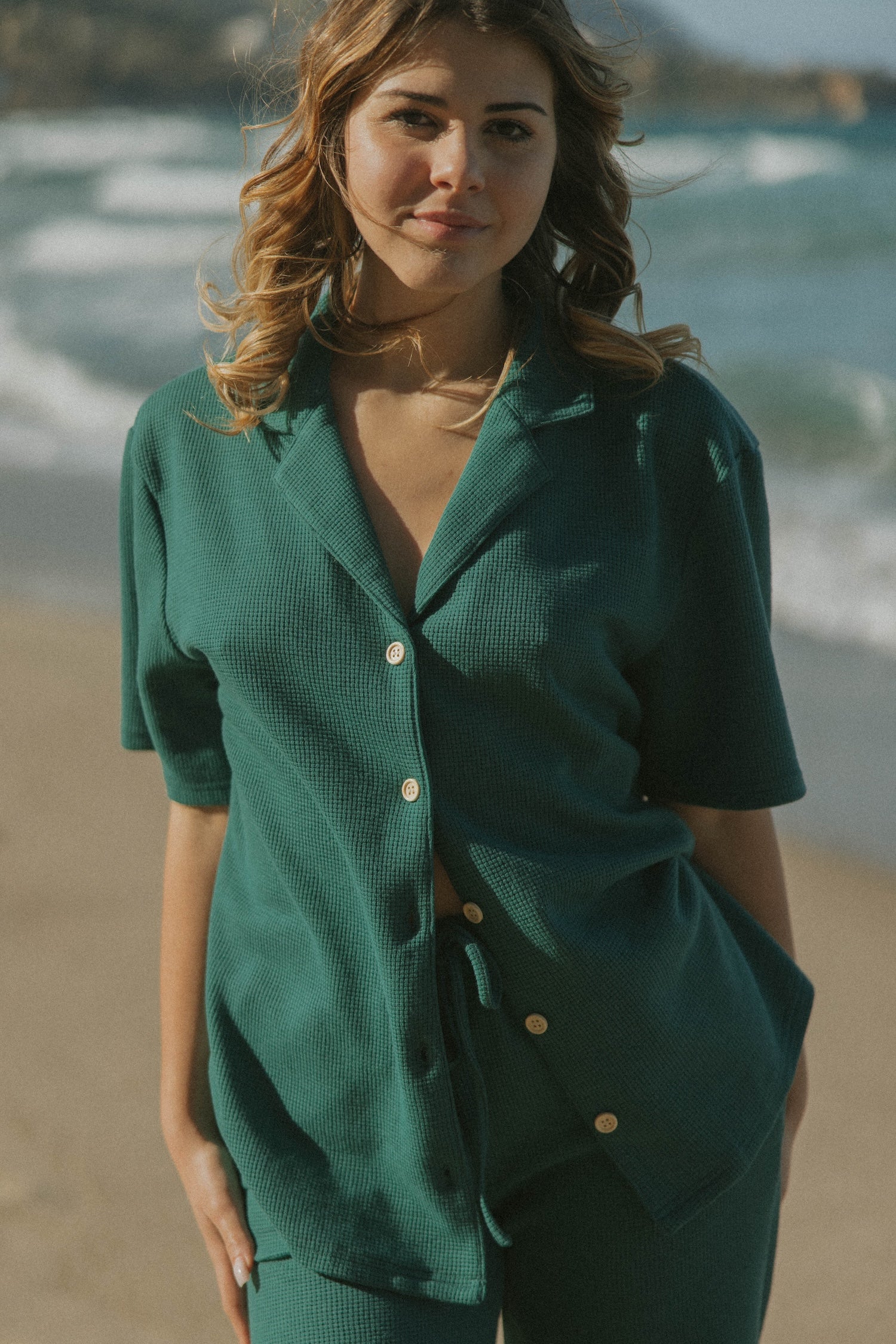 Haley Waffle Knit Button Down | Jade – Altair The Label