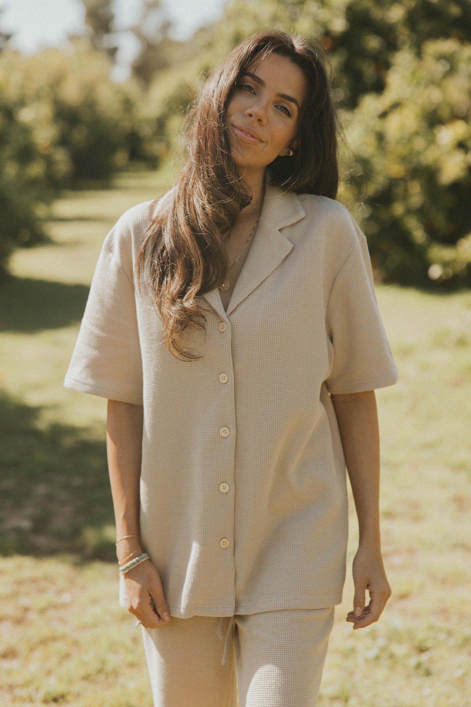 Haley Waffle Knit Button Down | Almond – Altair The Label