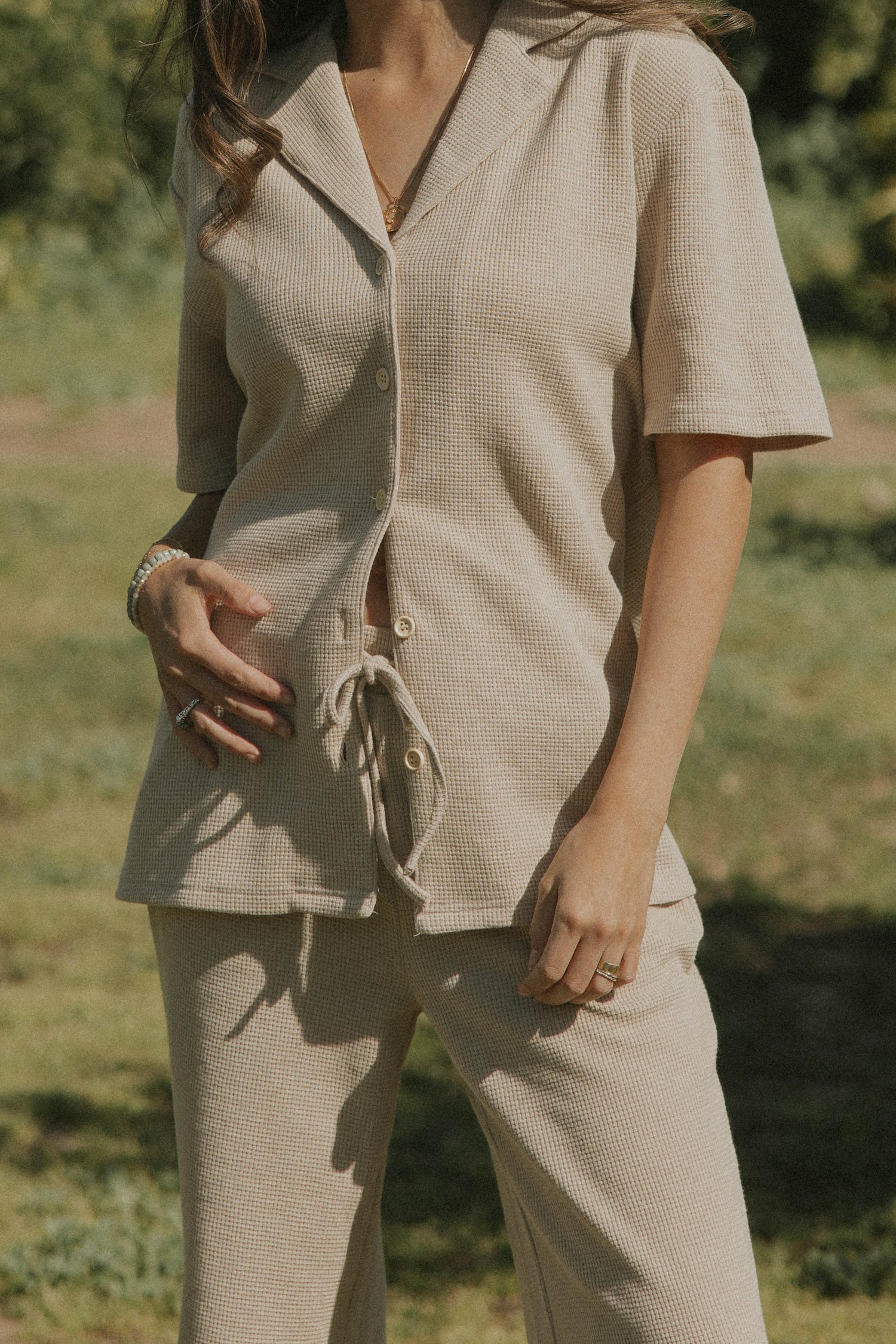 Haley Waffle Knit Button Down | Almond – Altair The Label