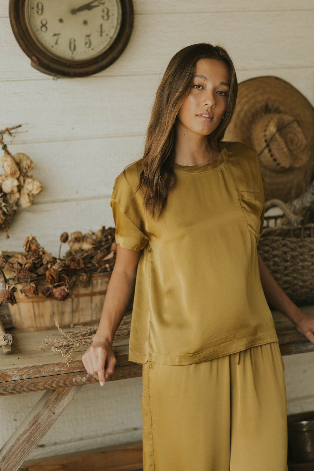 Isabel Oversized Satin Top | Moss – Altair The Label