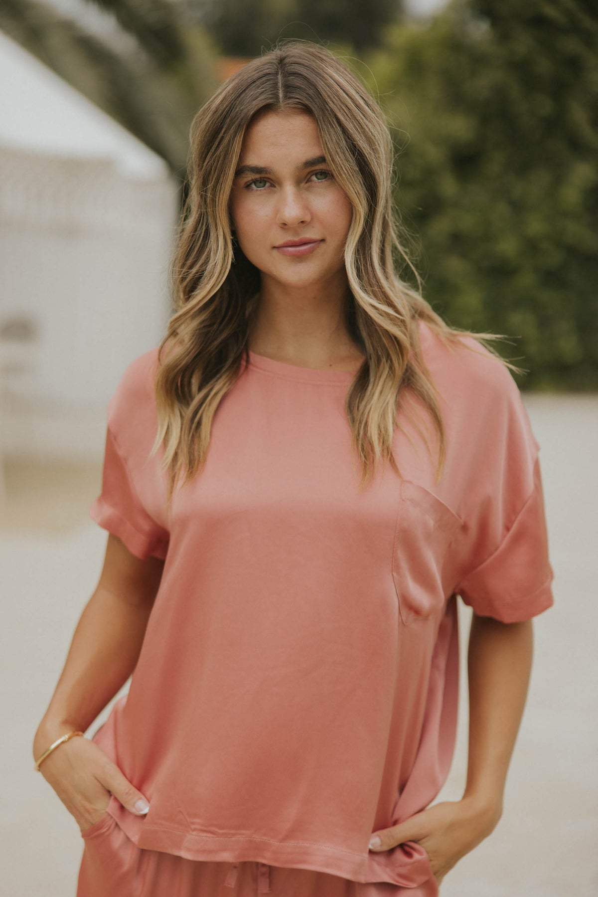 Isabel Oversized Satin Top | Rose – Altair The Label